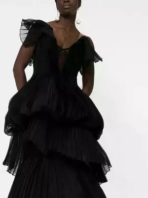 Marchesa Pleated Tiered Gown