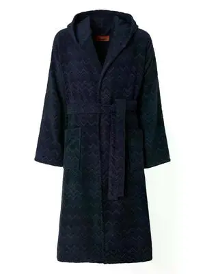 Missoni Chalk Cotton Hooded Bathrobe - Blue