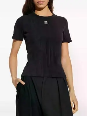 Tory Burch Ribbed Cotton T-shirt With Logo Patch - Black