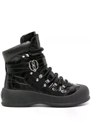 Bally Embossed Crocodile Lace-up Boots