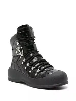 Bally Embossed Crocodile Lace-up Boots