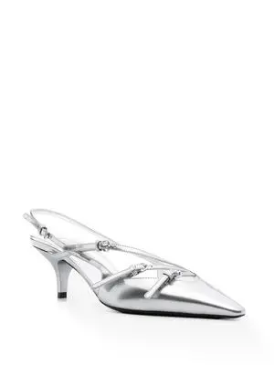 Miu Miu 55mm Leather Buckle Slingback Pumps - Silver