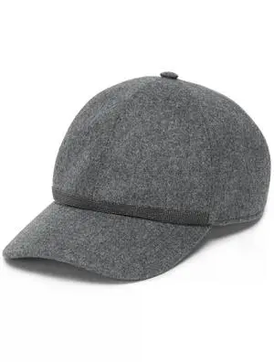Brunello Cucinelli Flannel Baseball Cap With Monili Chain Detail - Grey