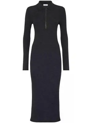 Brunello Cucinelli Ribbed Knit Midi Dress With Monili Trim - Black