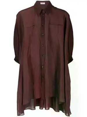 Brunello Cucinelli Semi-sheer Asymmetric Hem Blouse - Red