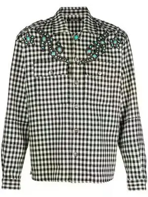 Roberto Cavalli Studded Gingham Wool-blend Shirt