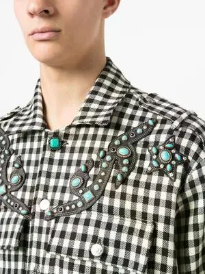 Roberto Cavalli Studded Gingham Wool-blend Shirt