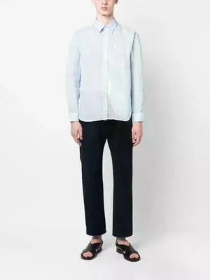 120% Lino Button-up Linen Shirt - Blue