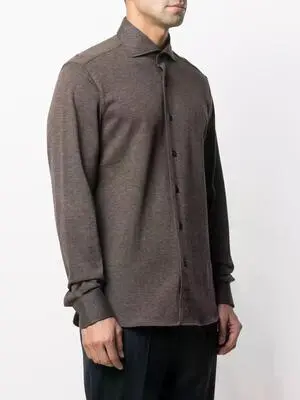 ORIAN Spread Collar Piqué Shirt - Brown