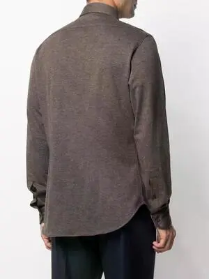 ORIAN Spread Collar Piqué Shirt - Brown
