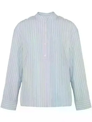 YVES SALOMON Striped Cotton Poplin Blouse - Blue