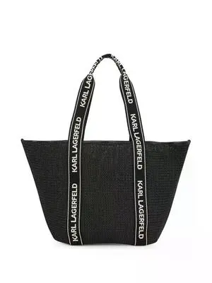 Karl Lagerfeld Signature Raffia Beach Tote Bag - Black
