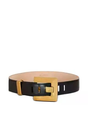 Balmain Calfskin Leather Belt With Engraved Logo Buckle - Black