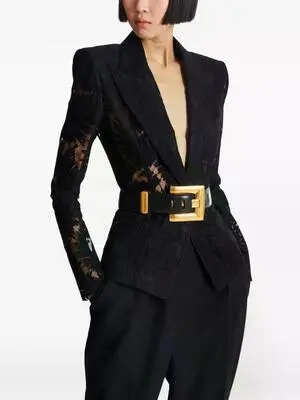 Balmain Calfskin Leather Belt With Engraved Logo Buckle - Black
