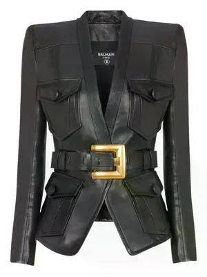 Balmain Belted Leather Jacket