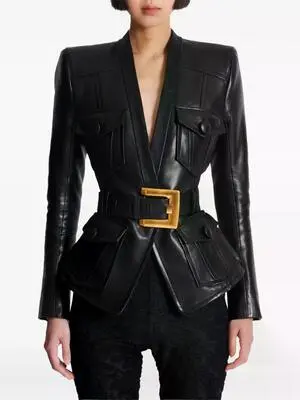 Balmain Belted Leather Jacket