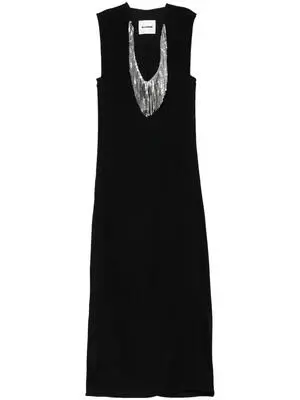 JIL SANDER Fringed-mesh Maxi Dress - Black