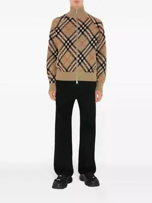 Burberry Vintage Check Wool Mohair Blend Zip-up Cardigan - Neutrals