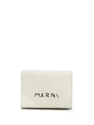 Marni Leather Trifold Wallet With Mending-embroidery - White