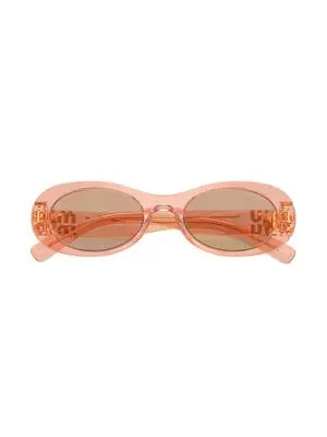 Miu Miu Logo-lettering Oval-frame Sunglasses - Pink