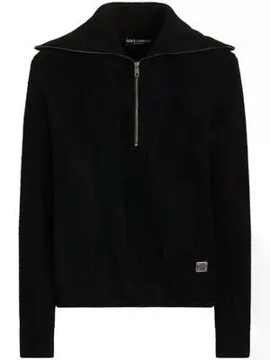 Dolce & Gabbana Half Zip Ribbed Knit Sweater
