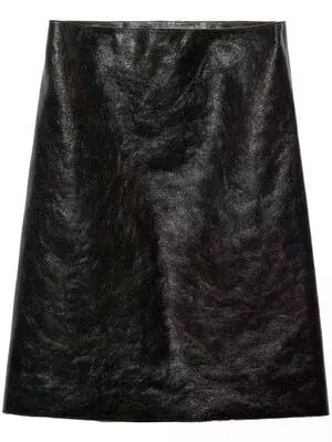 Prada Cracked-effect Leather Midi Skirt - Black
