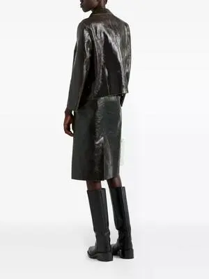 Prada Cracked-effect Leather Midi Skirt