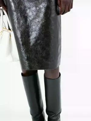 Prada Cracked-effect Leather Midi Skirt