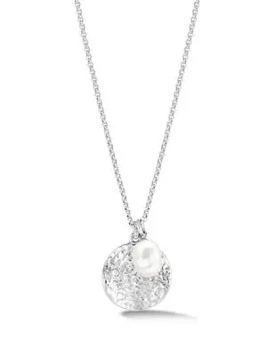DOWER & HALL Hammered Disc Sterling Necklace With Pearl - Silver