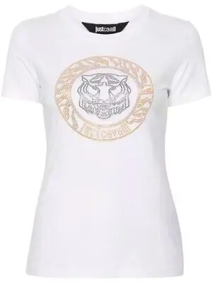 Just Cavalli Tiger Head-motif Studded T-shirt - White