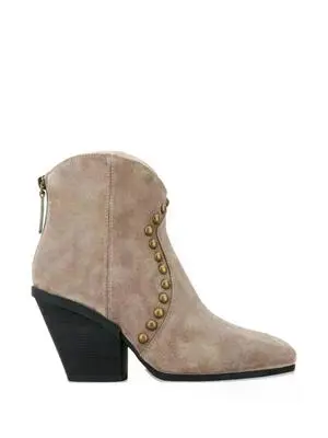 Hogan Suede Cowboy Boots With Stud Embellishment And Block Heel
