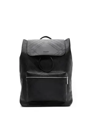 Burberry Embossed Check Leather Backpack - Black