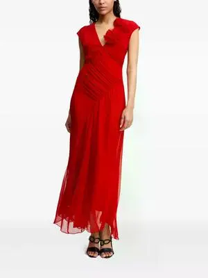 Alejandra Alonso Rojas Draped Chiffon Dress - Red