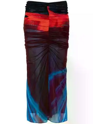 MUGLER Ruched Midi Skirt - Blue
