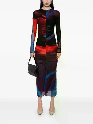MUGLER Ruched Midi Skirt - Blue
