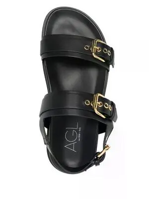 Agl Leather Buckle-fastening Slingback Sandals - Black