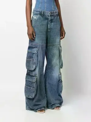 DIESEL® D-sire Relaxed Fit Low Waist Wide Leg Cargo Jeans - Blue