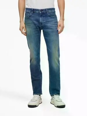 BOSS Logo-patch Cotton Blend Straight-leg Jeans - Blue