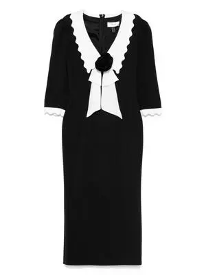 NISSA Scallop-collar Midi Dress - Black