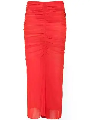 MUGLER Ruched Mesh Midi Skirt