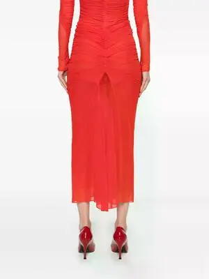 MUGLER Ruched Mesh Midi Skirt