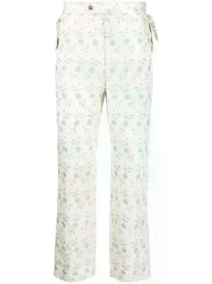 BODE Floral-embroidered Straight-leg Trousers - Neutrals