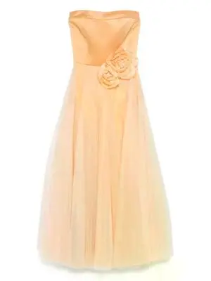 PARLOR Floral-appliqué Strapless Midi Dress