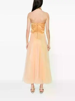 PARLOR Floral-appliqué Strapless Midi Dress