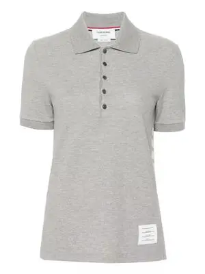 Thom Browne Striped Logo-patch Polo Shirt - Grey