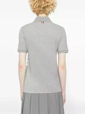 Thom Browne Striped Logo-patch Polo Shirt - Grey