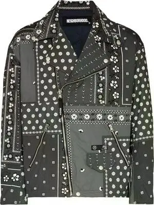 NEIGHBORHOOD Bandana-print Biker Jacket - Grey