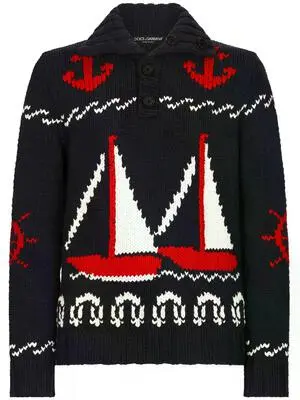 Dolce & Gabbana Patterned Intarsia-knit Cotton Jumper - Black