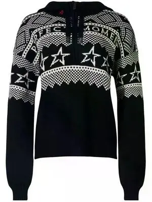 Perfect Moment Intarsia-knit Hooded Sweater - Black