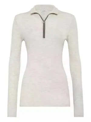 Brunello Cucinelli Monili-chain Half-zip Jumper - Neutrals